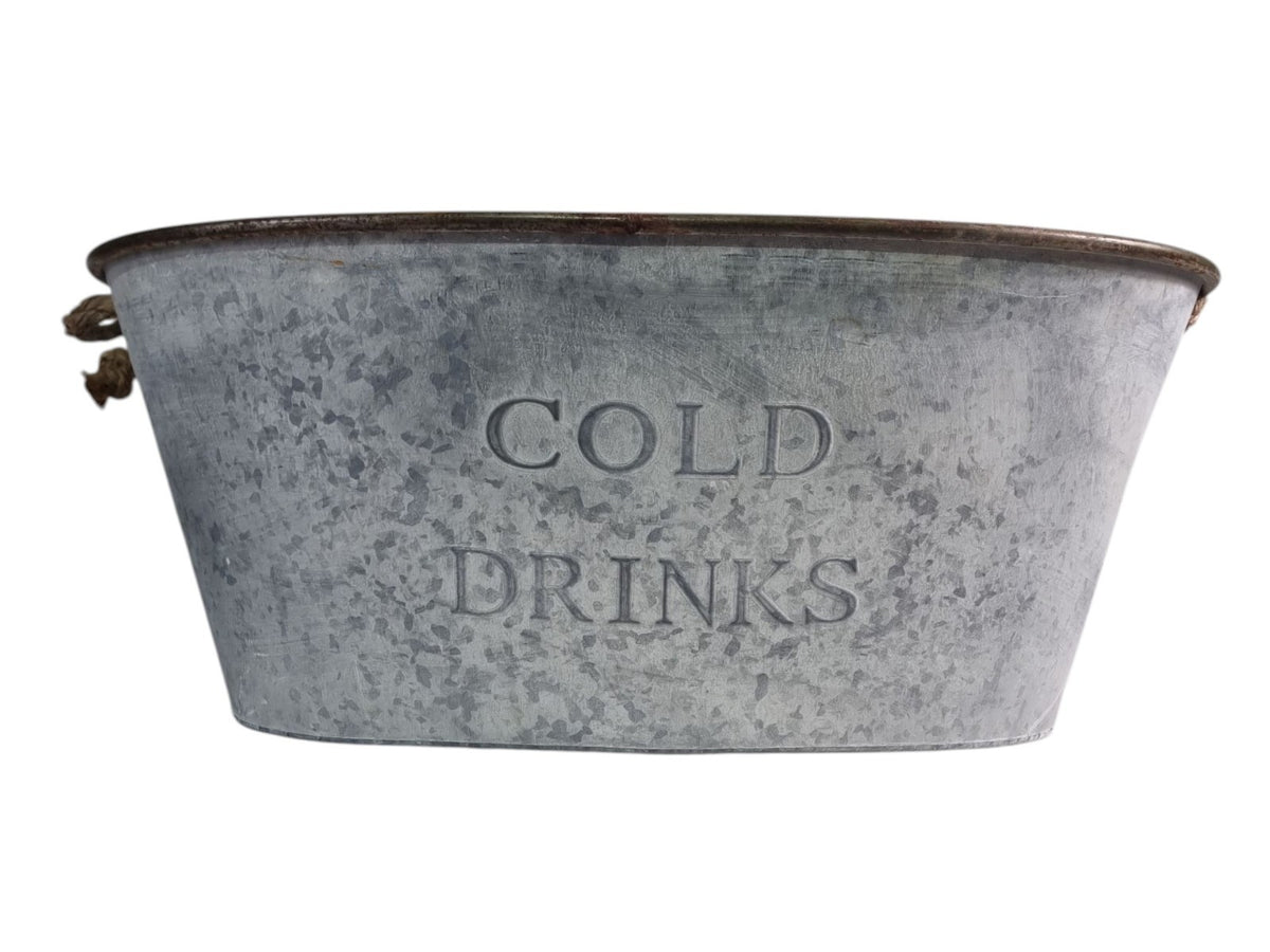 Zinc Cold Drinks Embossed Rustic Oval Ice Drink Tin Bucket With Rope H ...