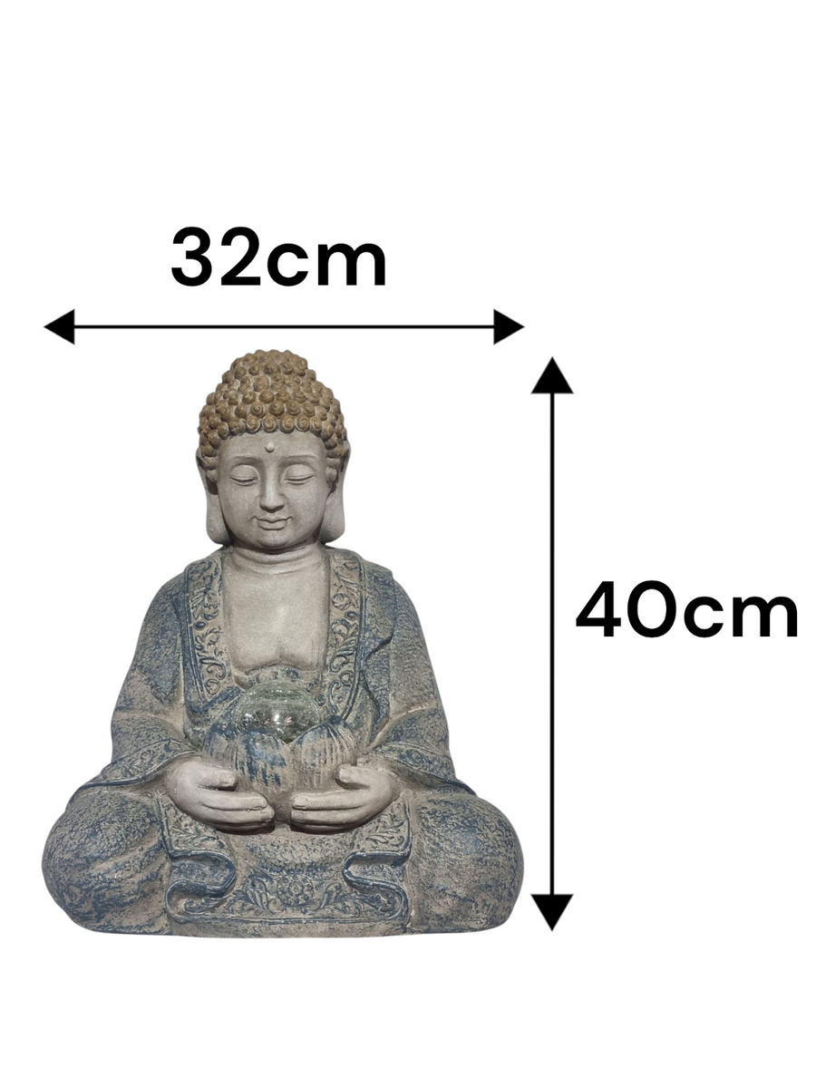 Large Blue Stone Effect Cross-leg Buddha Statue – Solar Light Garden ...