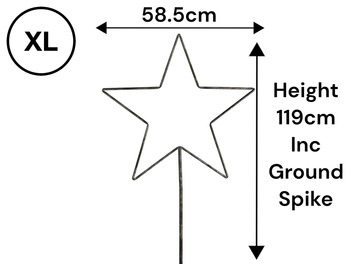 Grey Star Stake Plant Support Decorative Metal Garden Ornament Large O ...