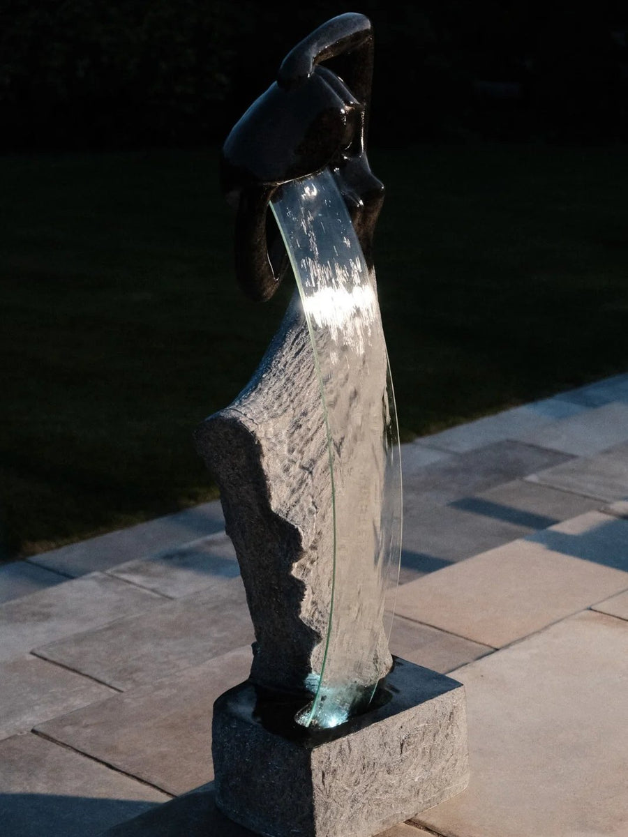 Maiden Water Feature Glass Panel Garden Outdoor Tall Freestanding Deco ...