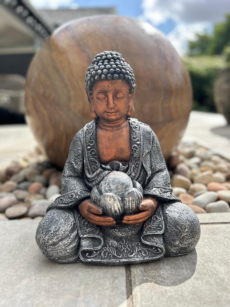 Large Copper & Silver Effect Cross-leg Buddha Garden Decoration with S ...