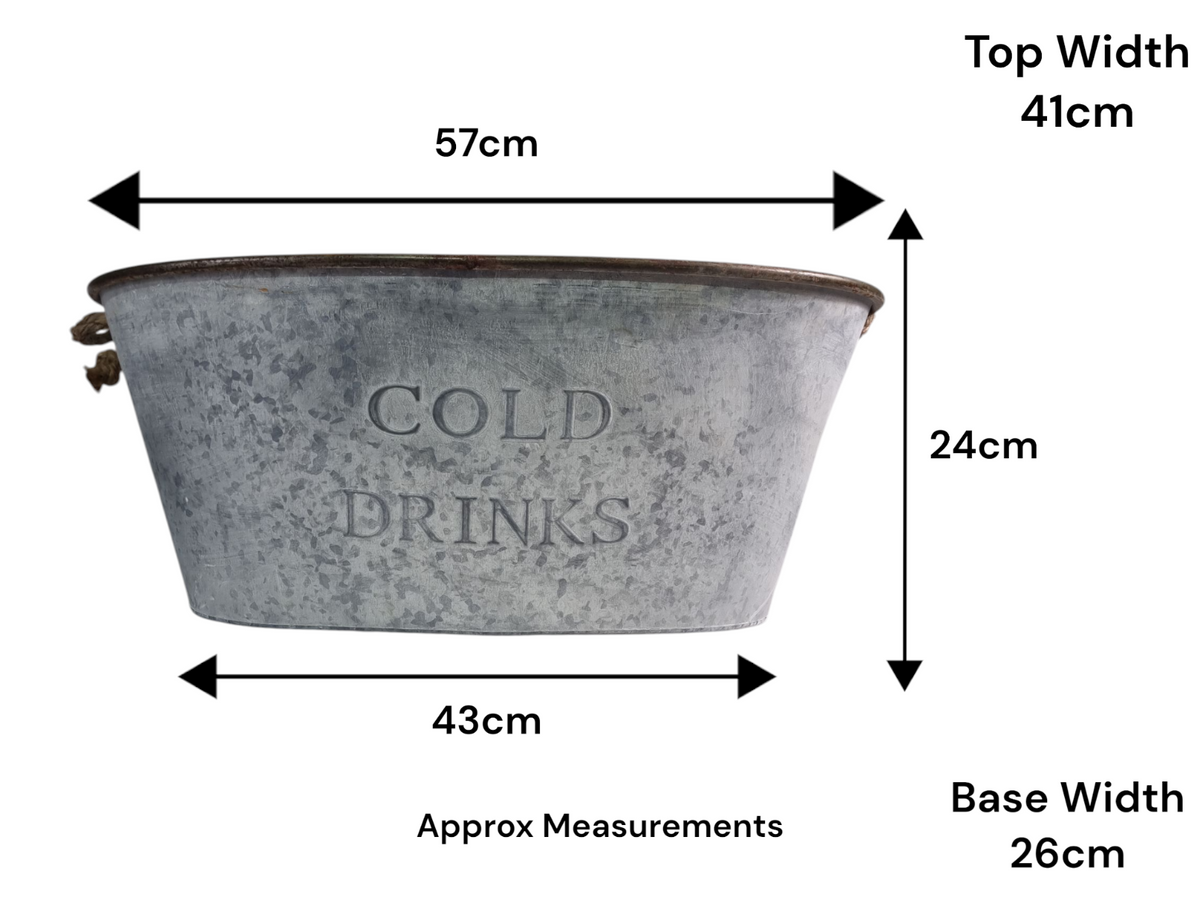 Zinc Cold Drinks Embossed Rustic Oval Ice Drink Tin Bucket With Rope H ...