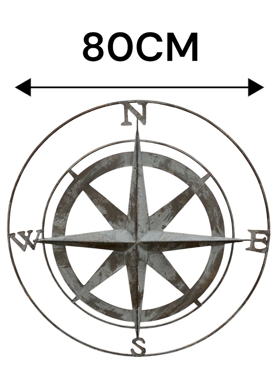 Large Compass Metal Garden Wall Art – Outdoor Decorative Plaque (80cm ...