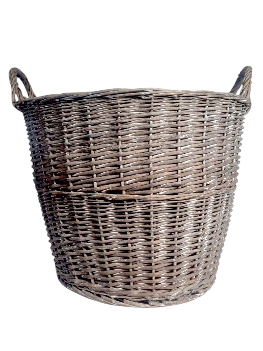 Round Grey-wash Wicker Log Basket – Storage for Logs, Laundry, Kindling ...
