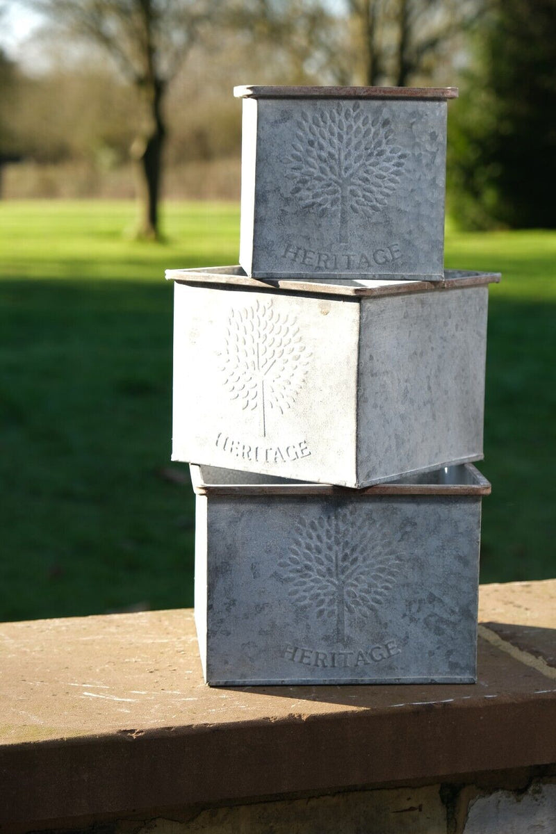 Square Zinc Planter Set – Heritage Garden Pot for Flowers & Trees ...
