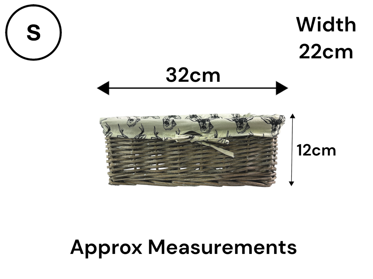 Shallow Wicker Storage Baskets with Stag Deer White Liner Kitchen Tidy ...