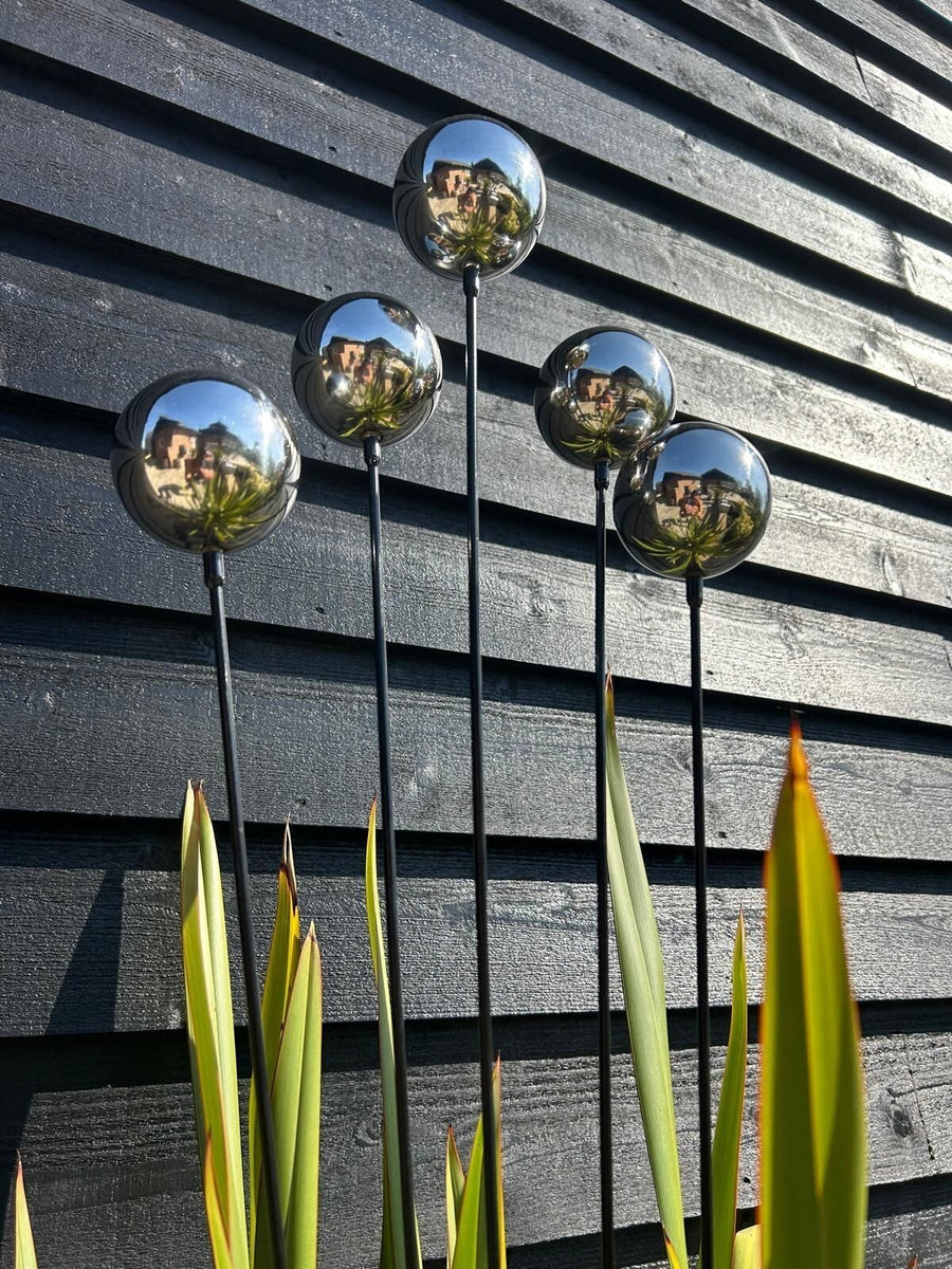 Silver Sphere Ball Garden Ornament Decor Decoration Outdoor Gift Stake ...