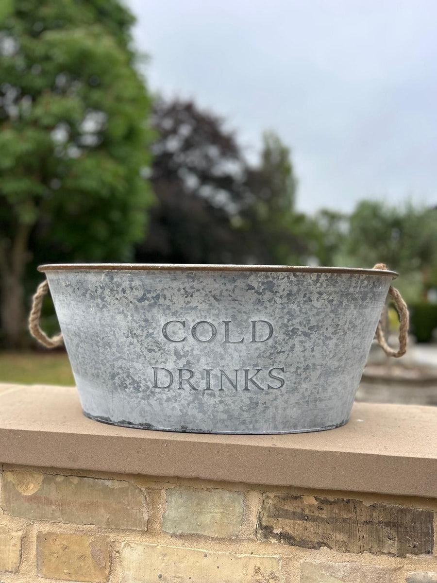 Zinc Cold Drinks Embossed Rustic Oval Ice Drink Tin Bucket With Rope H ...